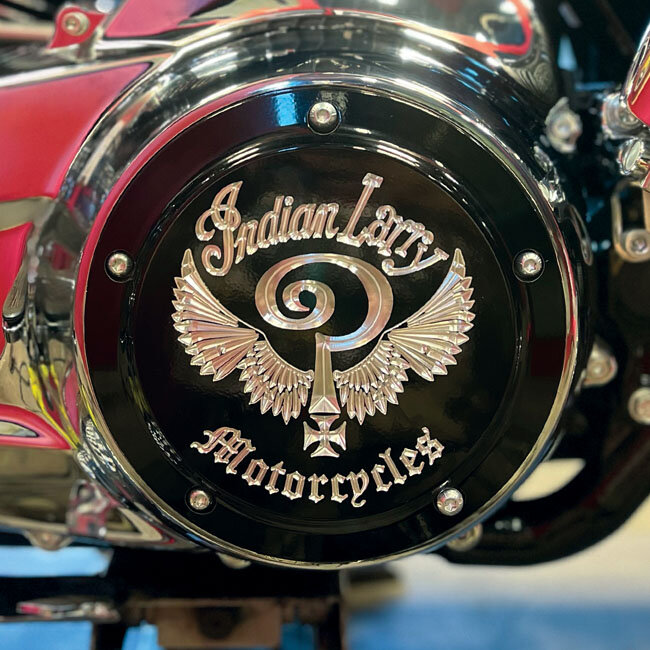 Indian Larry, ''Indian Larry'' logo derby cover. Gloss black ...